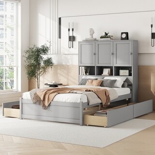 [Large Storage Space] Full Size Platform Bed with Storage Headboard and ...